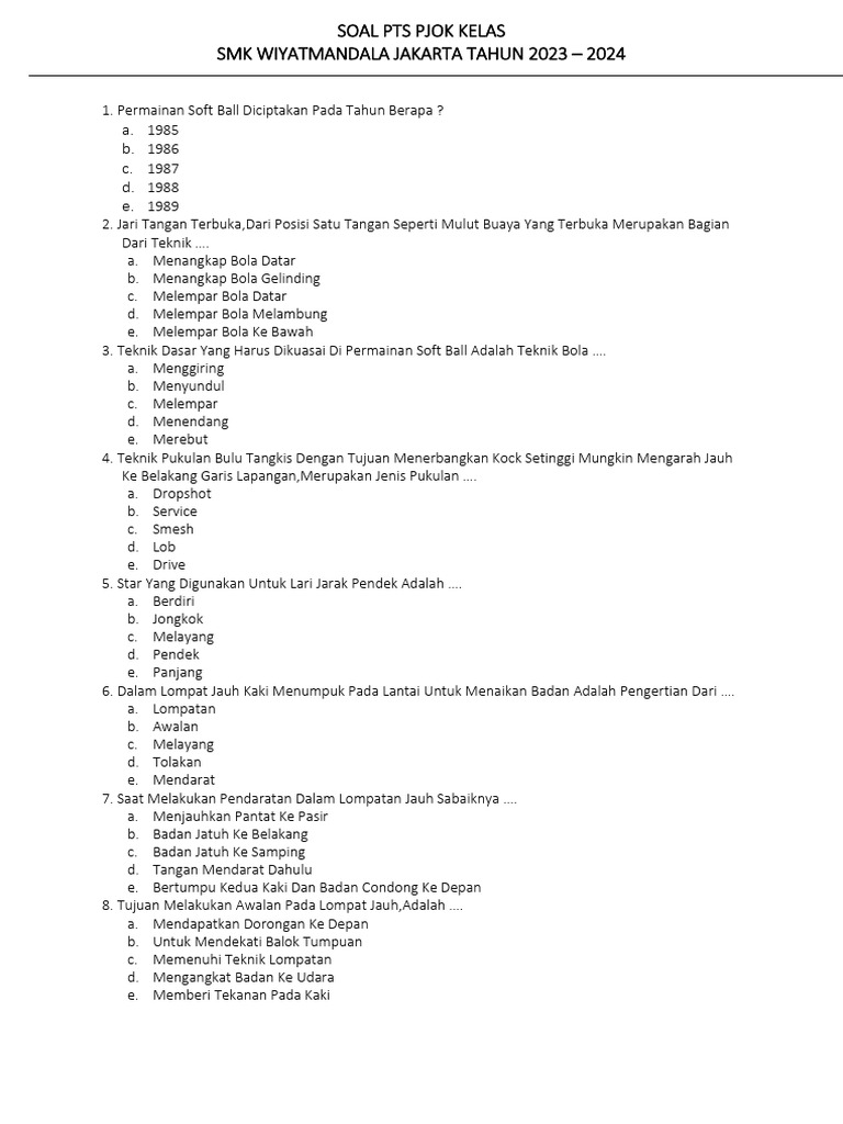 (1000-1100) ATS - PJOK - Kelas 10 | PDF