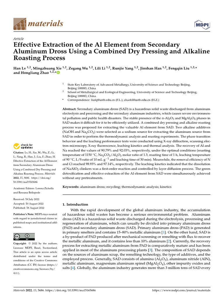 Effective Extraction of The AI Element From Secondary Aluminum Dross ...