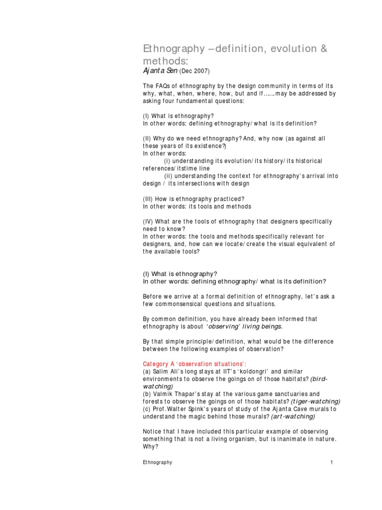 Ethnography Questions | Ethnography | Qualitative Research