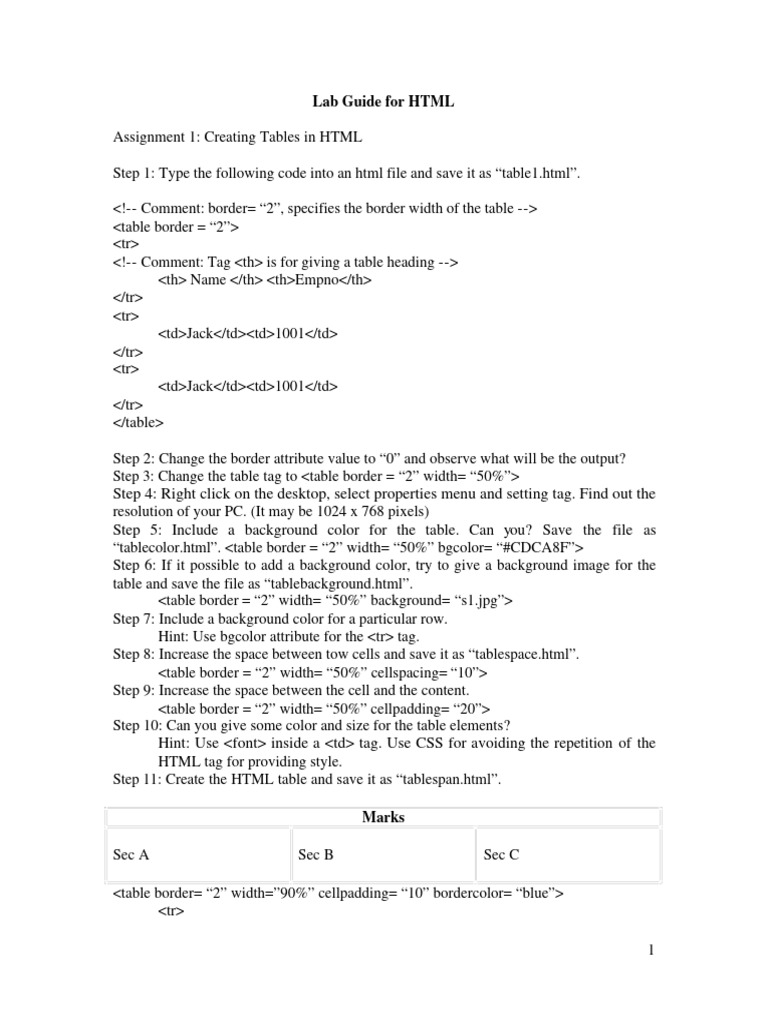 1 - Lab Giude HTML | PDF | Html Element | Html 1 - Lab Giude HTML | PDF | Html Element | Html