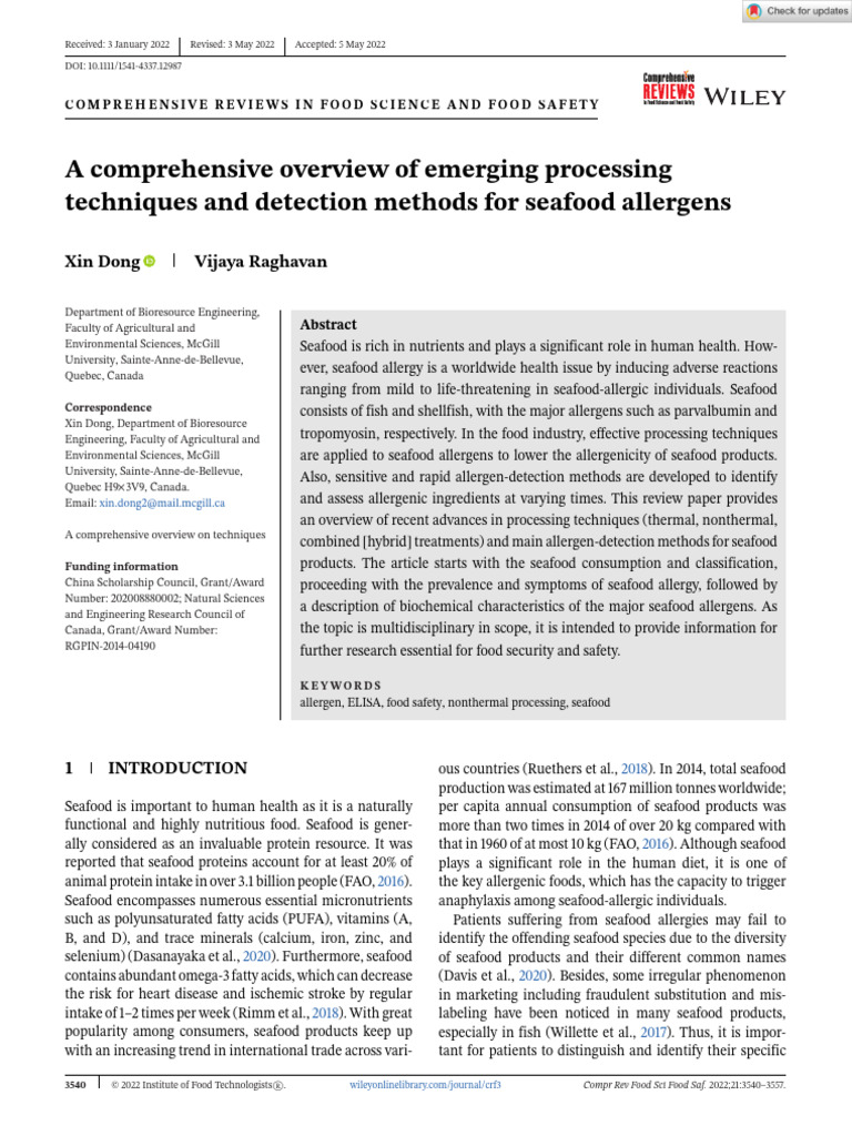 Comp Rev Food Sci Food Safe - 2022 - Dong - A Comprehensive Overview of ...