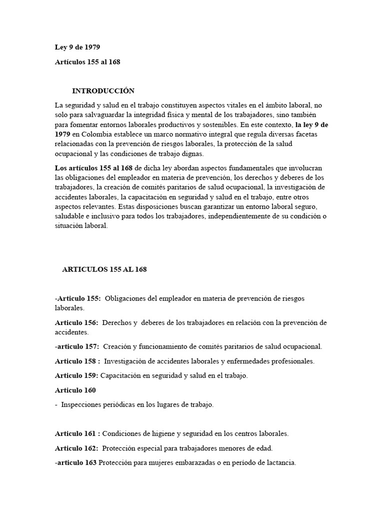 Documento Ley 9 de 1979 | Descargar gratis PDF | Seguridad y salud ...