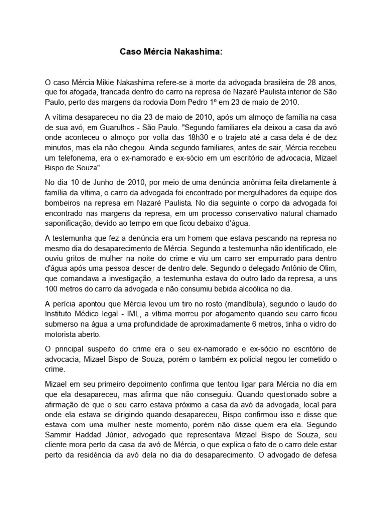 Caso Mércia Nakashima - CONCLUÍDO-1 | Download grátis PDF | Advogado | Crimes