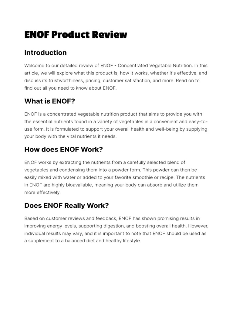 ENOF: Concentrated Vegetable Nutrition Review | PDF | Diet (Nutrition ...