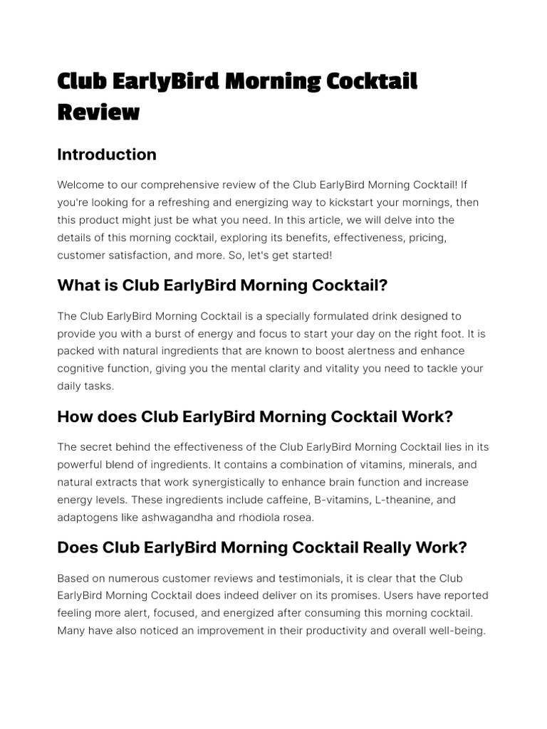 Club EarlyBird Morning Cocktail Review | PDF