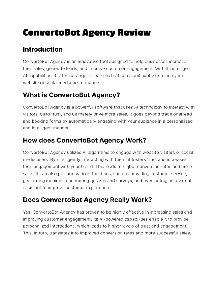 ConvertoBot Agency Review | PDF | Artificial Intelligence | Intelligence (AI) & Semantics