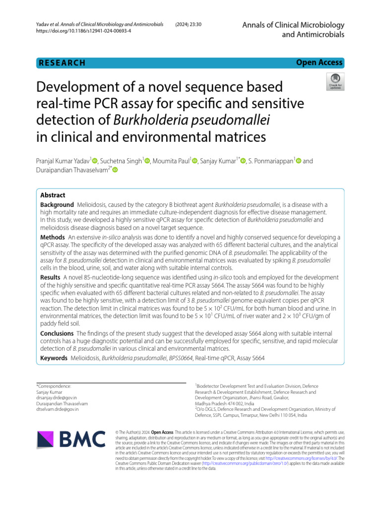 Development of A Novel Sequence Based Real-Time PCR Assay For Specific and Sensitive Detection ...