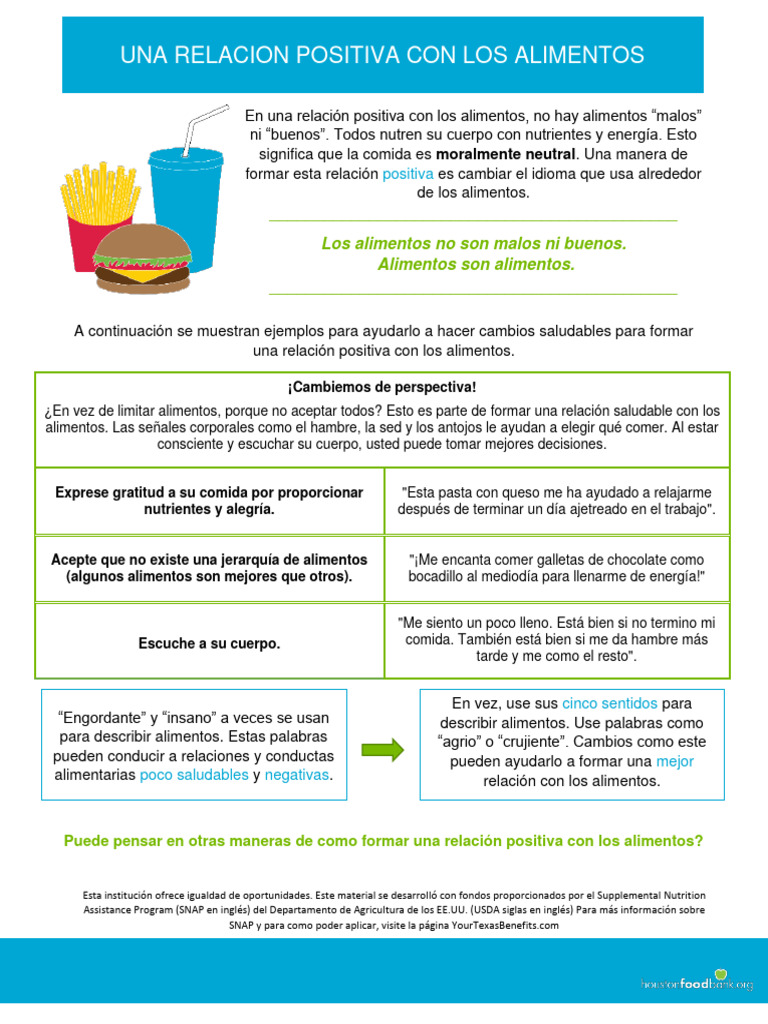 NutritionEd Handout PositiveFoodLanguage-Spanish | PDF | Alimentos