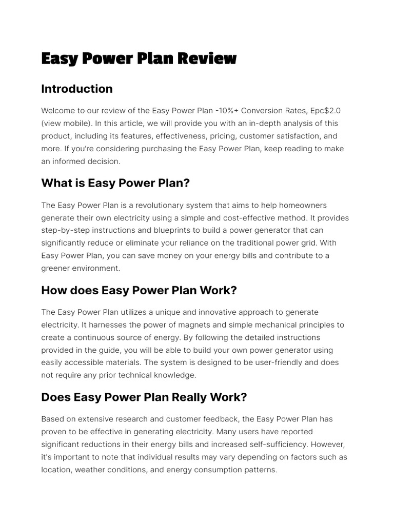 Easy Power Plan Review | PDF | Usability | Electricity Generation