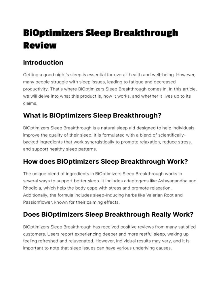 BiOptimizers Sleep Breakthrough Review | PDF | Sleep | Relaxation ...