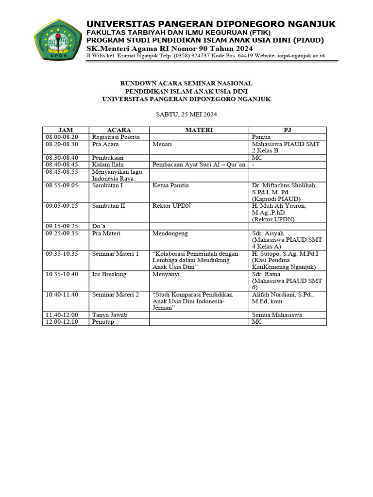 Rundown Acara Seminar UPDN | PDF