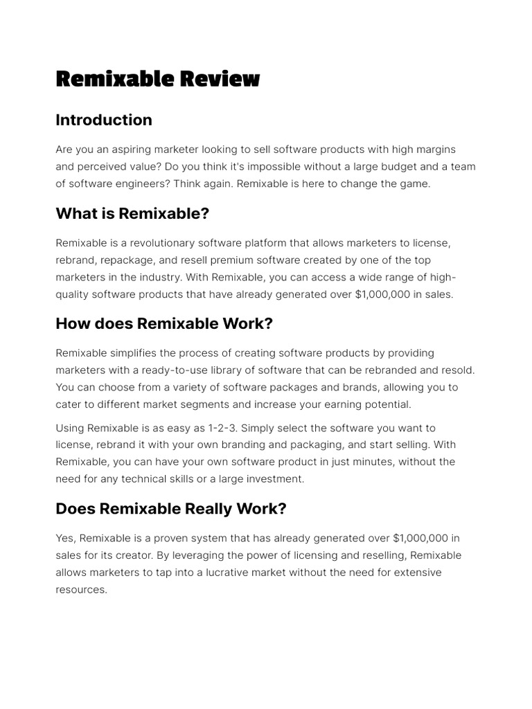 Remixable Review | Download Free PDF | Marketing | Pricing