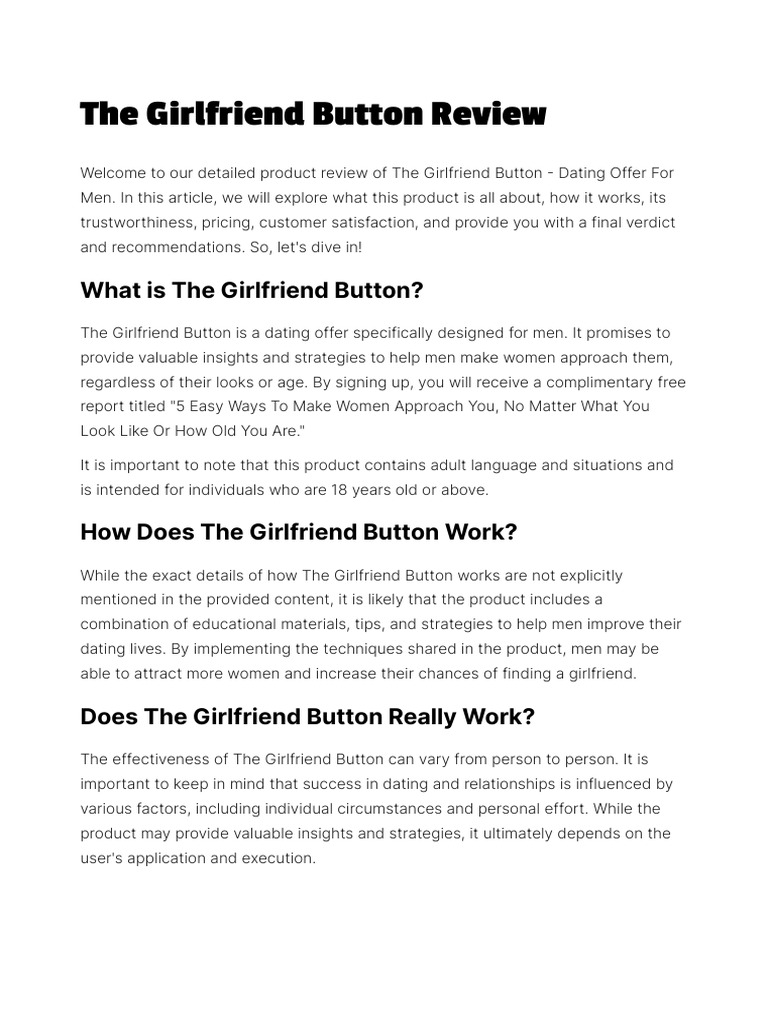 The Girlfriend Button Review | PDF | Pricing | Customer Satisfaction