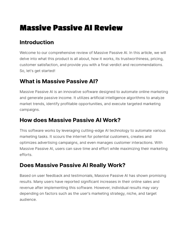 Massive Passive AI Review | PDF | Artificial Intelligence ...