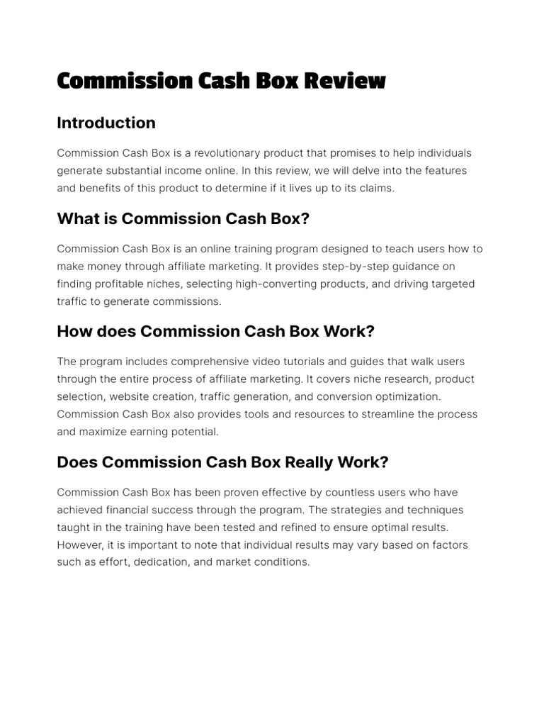 Commission Cash Box Review | Download Free PDF | Affiliate Marketing ...