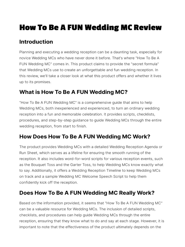 Fun Wedding MC Guide Review | PDF