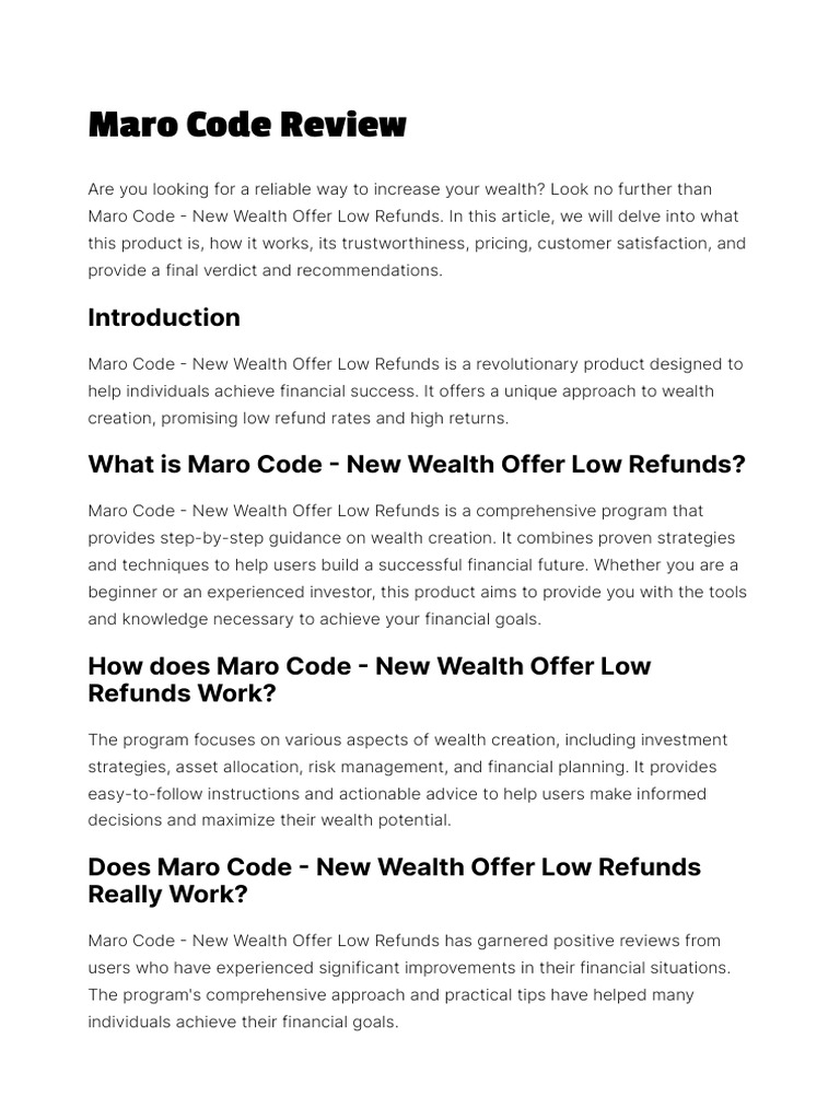 Maro Code Review | PDF | Pricing | Customer Satisfaction