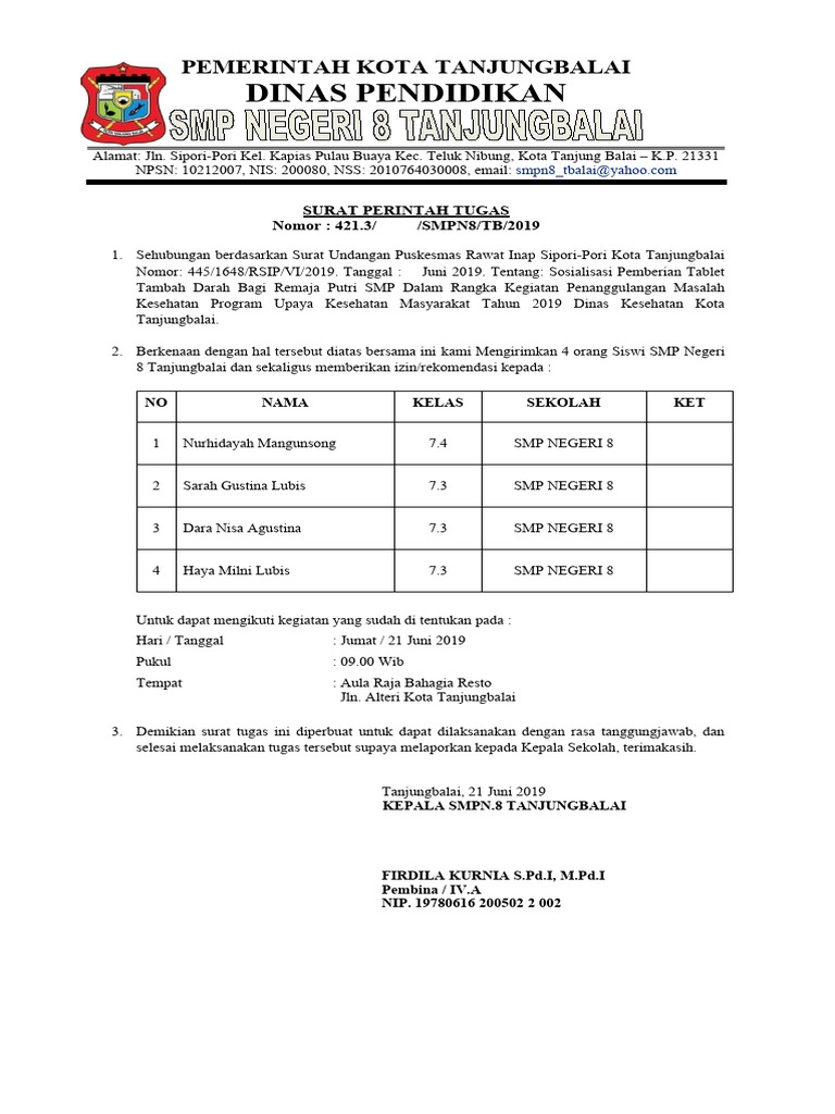 Surat Perintah Tugas Siswa | PDF