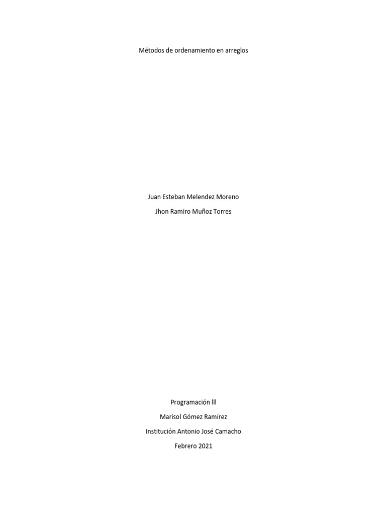 Metodos De Ordenamiento Pdf Java Lenguaje De Programación Ingeniería De Software