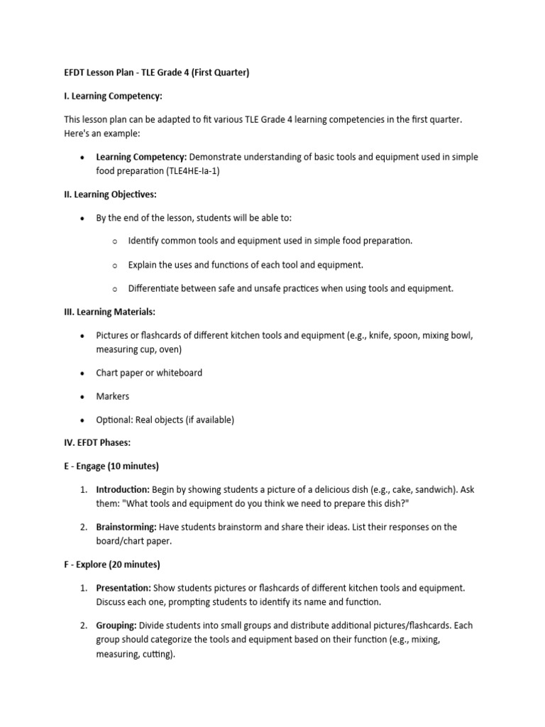 EFDT Lesson Plan | PDF | Lesson Plan | Brainstorming