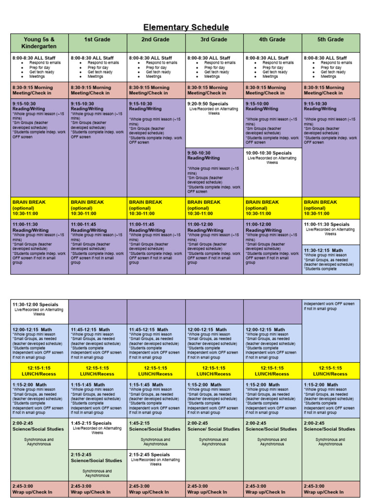 Elementary Daily Schedule Overview | PDF | Behavior Modification | Pedagogy