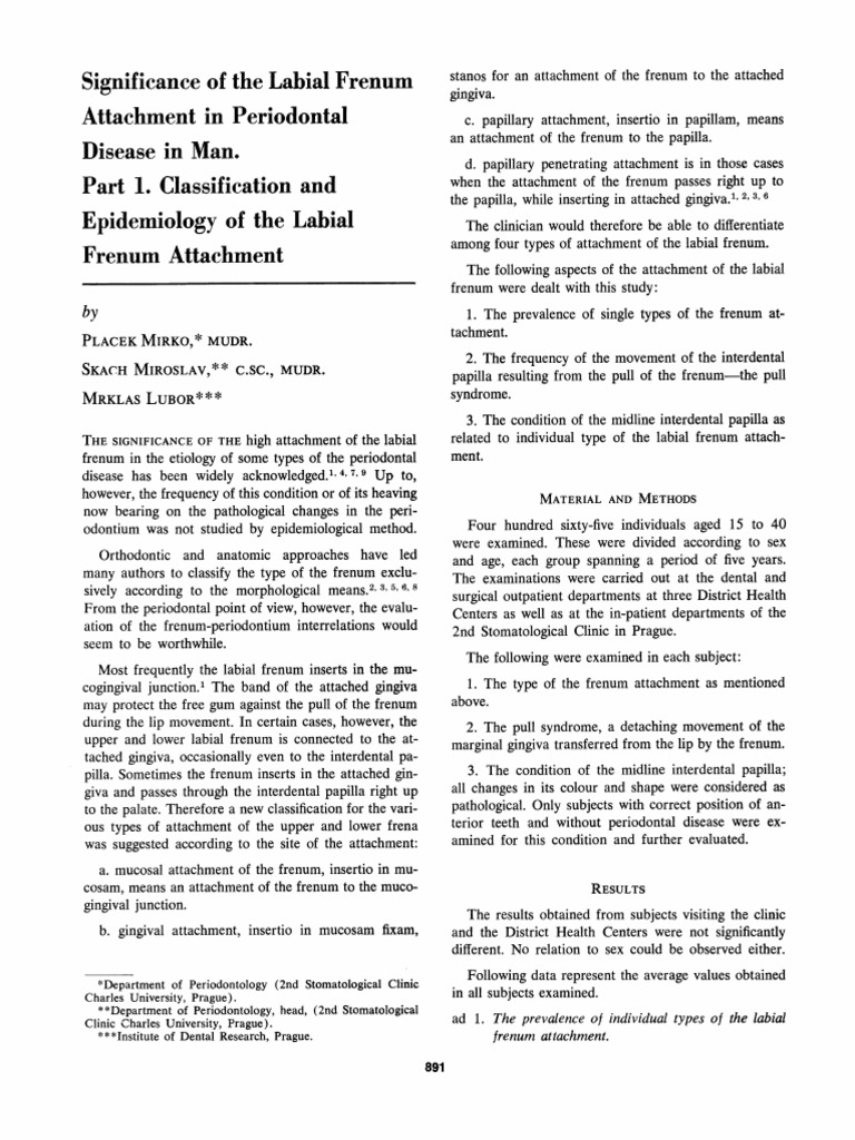 Labial Frenum Attachment Classification | PDF | Periodontology | Health ...