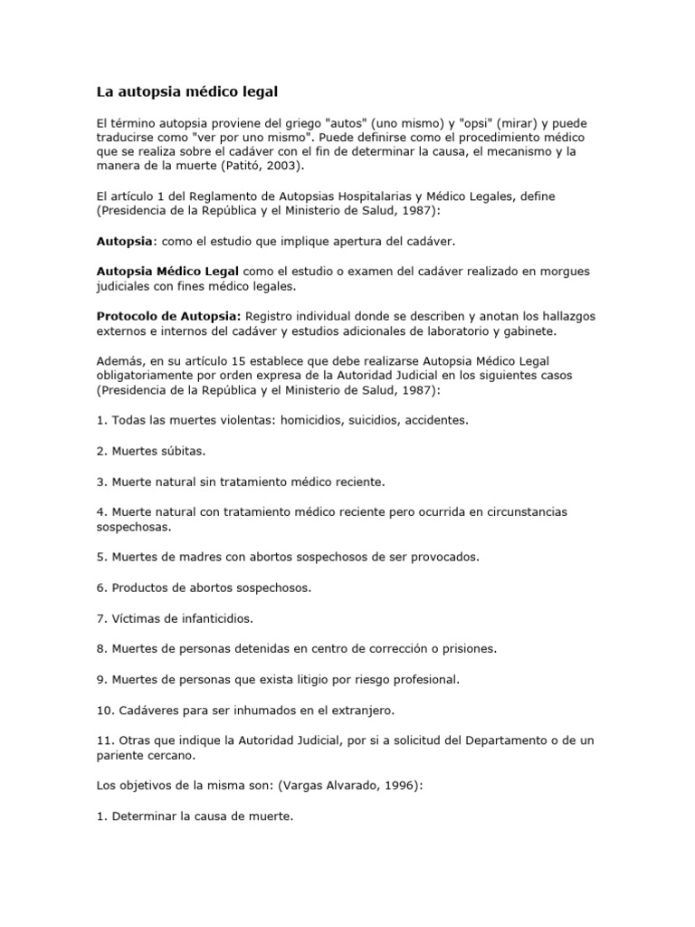 La Autopsia Médico Legal | PDF | Autopsia | Cadáver