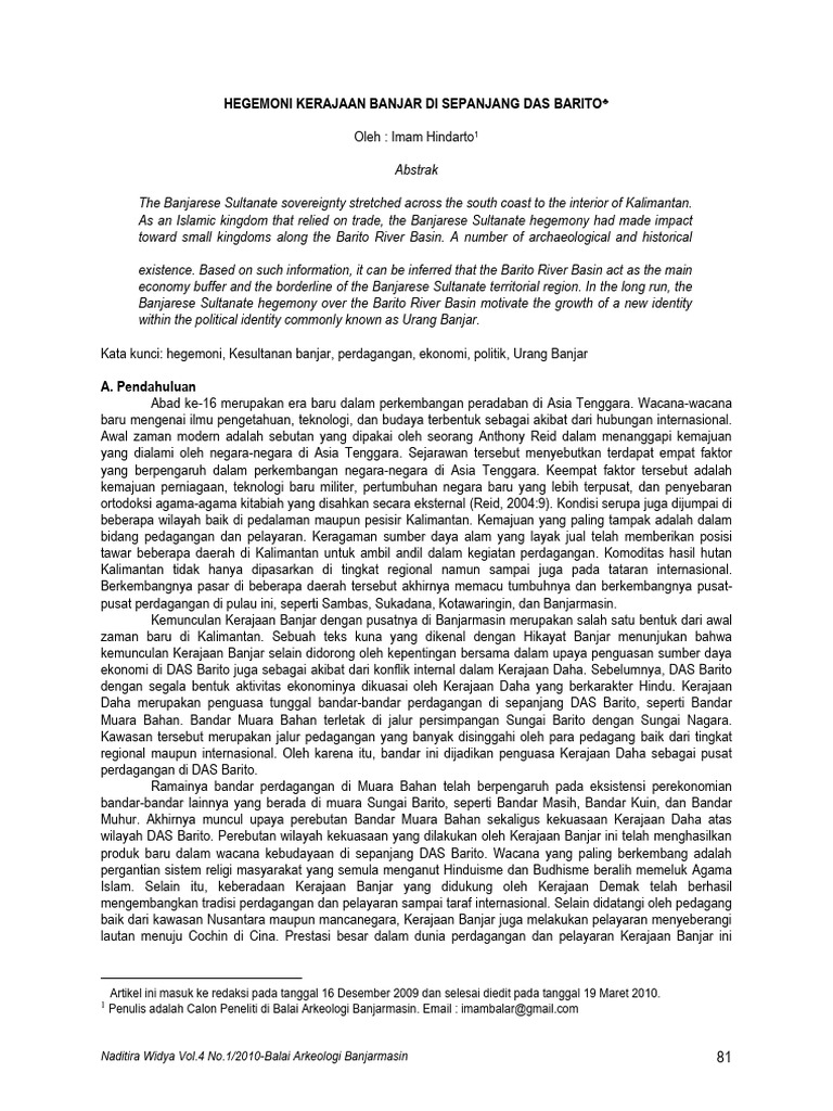 Hegemoni Kerajaan Banjar di DAS Barito | PDF | Sejarah
