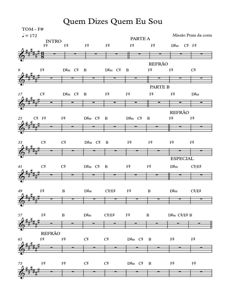 QUEM DIZES QUEM EU SOU (F#) - Partitura Completa | PDF