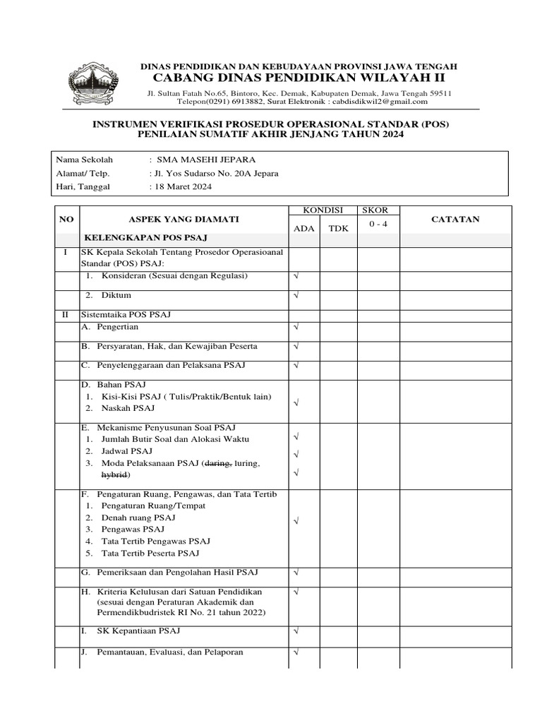Instrumen Pos Psaj 2024 | PDF