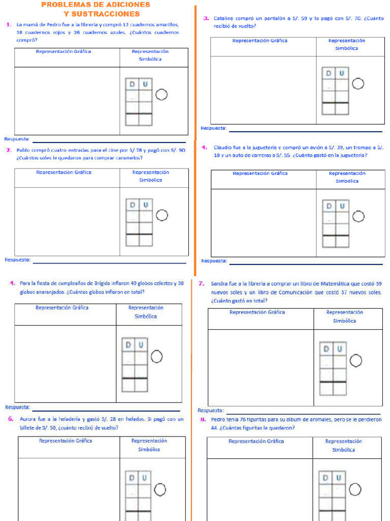Problemas de Adiciones y Sustracciones | PDF