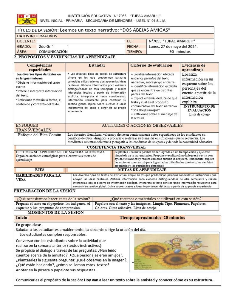 Sesion Cuento Dos Abejas Amigas. | Descargar gratis PDF | Aprendizaje ...