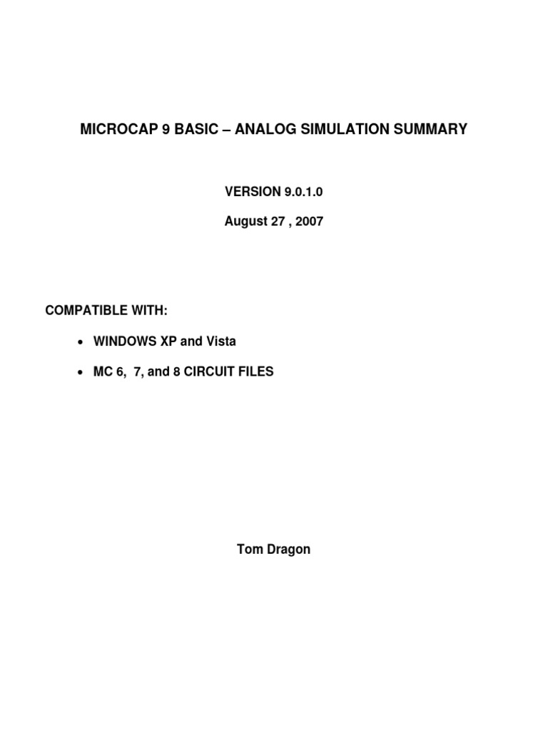 Microcap 9 Basic-Analog Simulation Summary | PDF | Resistor | Operational Amplifier