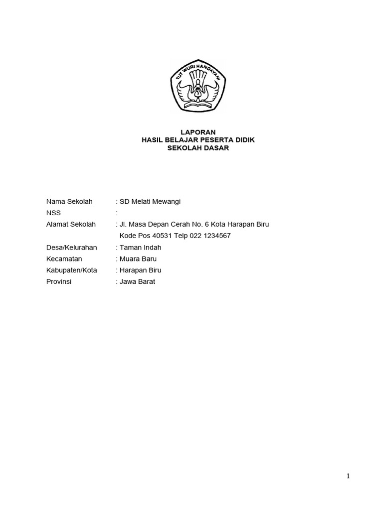 Contoh Format Rapor Kurikulum 2013 SD. Isi | PDF