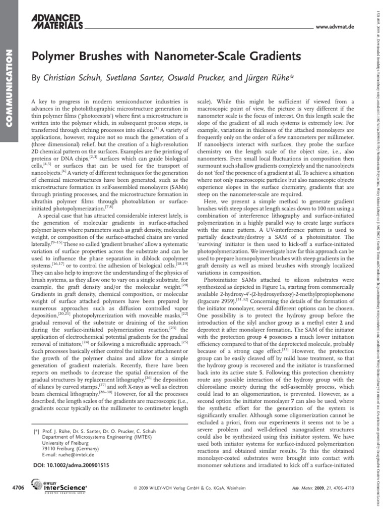 Advanced Materials - 2009 - Schuh - Polymer Brushes with Nanometer‐Scale Gradients | PDF ...