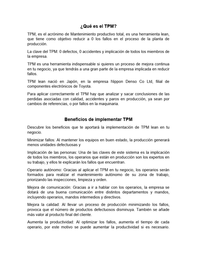 ¿Qué Es El TPM? | Descargar gratis PDF | Lean Manufacturing | Business