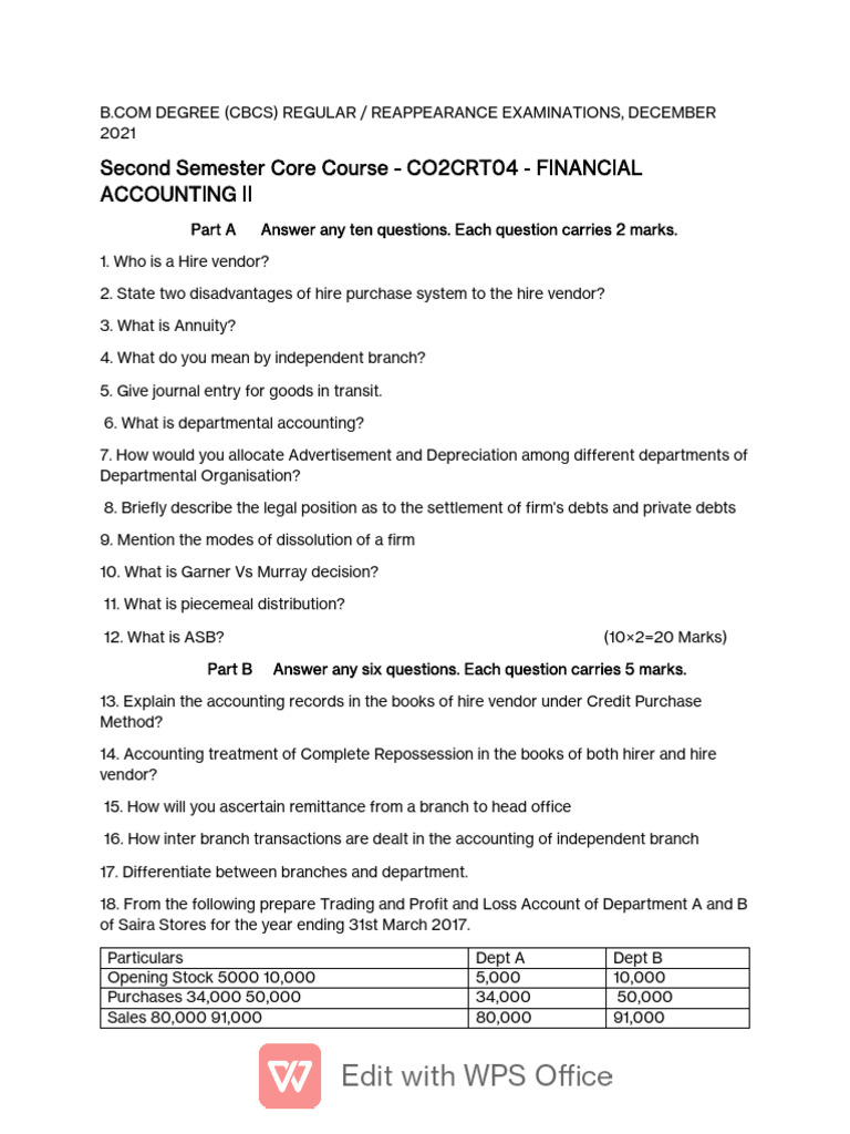 Financial Accounting Model Question Paper | Download Free PDF | Expense ...