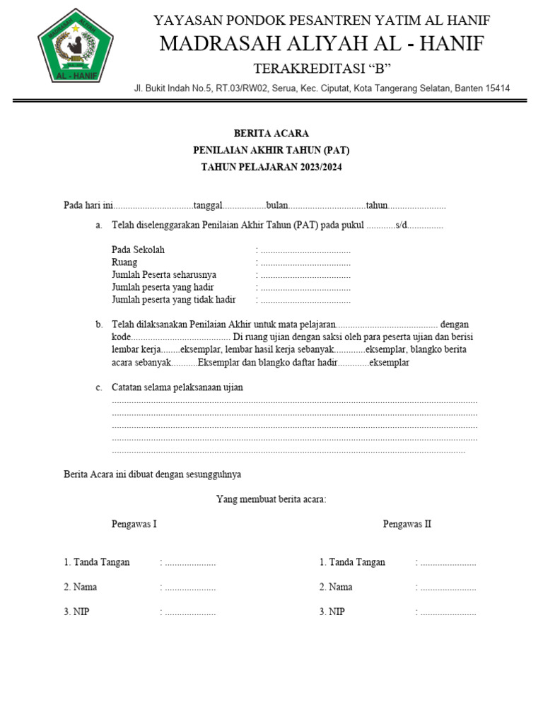 Berita Acara Pat 2024 | PDF