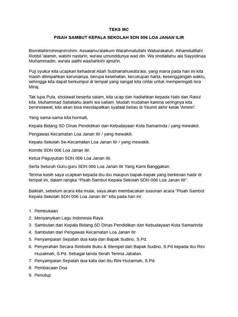 Teks MC Pisah Sambut | PDF