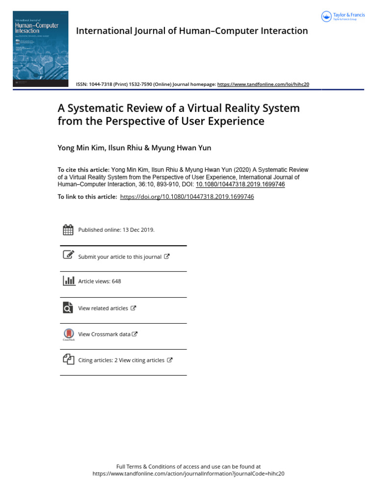 A Systematic Review of A Virtual Reality System From The Perspective of ...