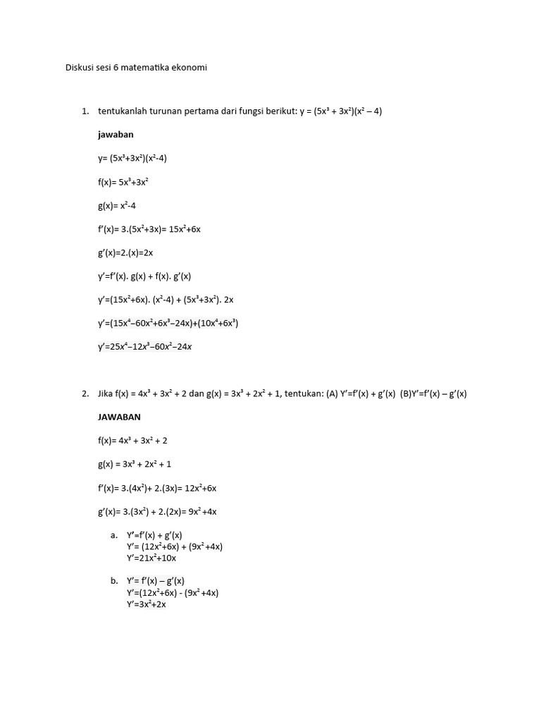 Diskusi Sesi 6 Matematika Ekonomi | PDF | Teaching Methods & Materials