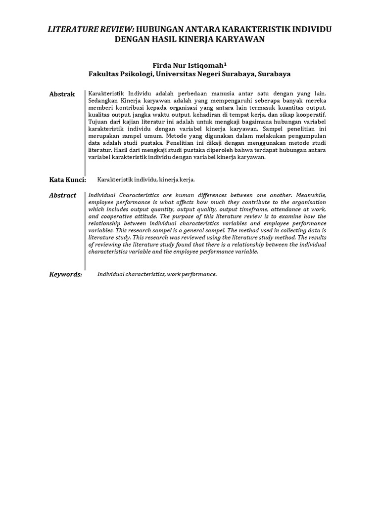 Hubungan Antara Karakteristik Individu Dengan Hasil Kinerja Karyawan | PDF