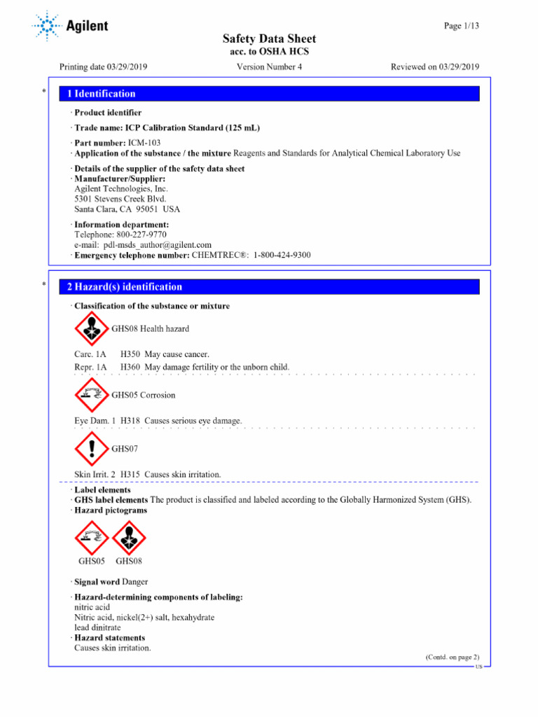 ICP Saftey Data Sheet | PDF