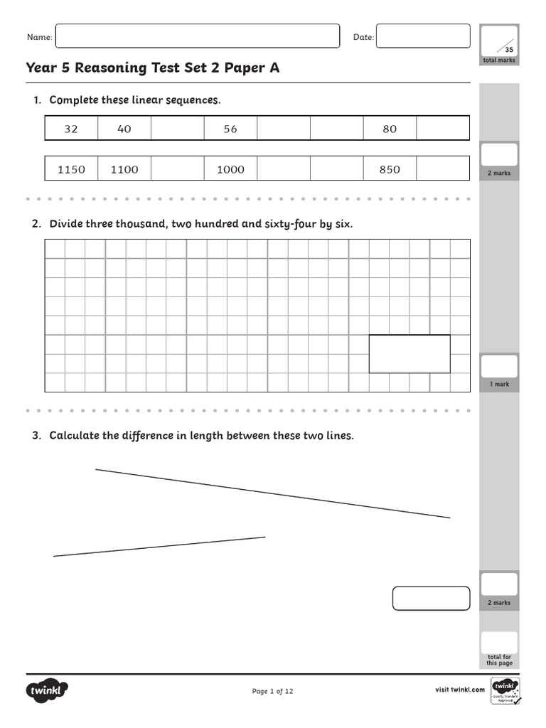 Year 5 Maths Reasoning Test Set 2 | PDF | Mathematical Concepts | Graph ...