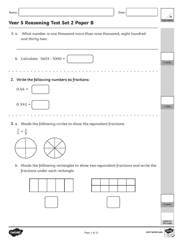 Year 5 Reasoning Test Set 2 Paper B | Download Free PDF | Rounding ...
