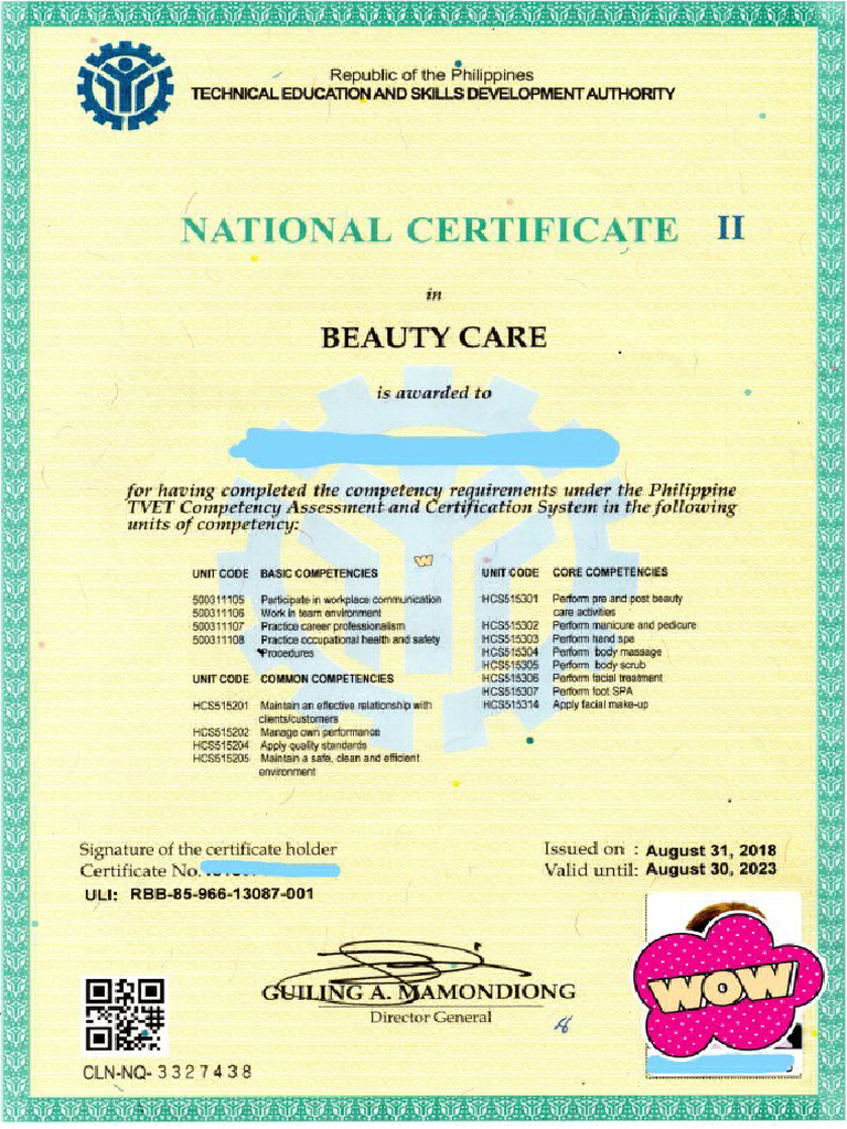 Sample NC II Certificate | PDF