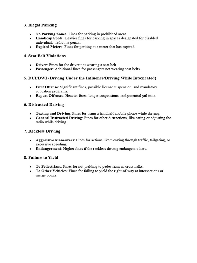 Traffic Violations and Fines Guide | PDF