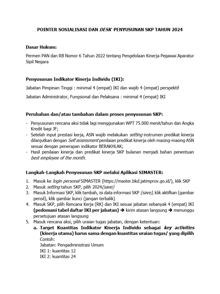 Pointer Desk Penyusunan SKP Tahun 2024 | PDF