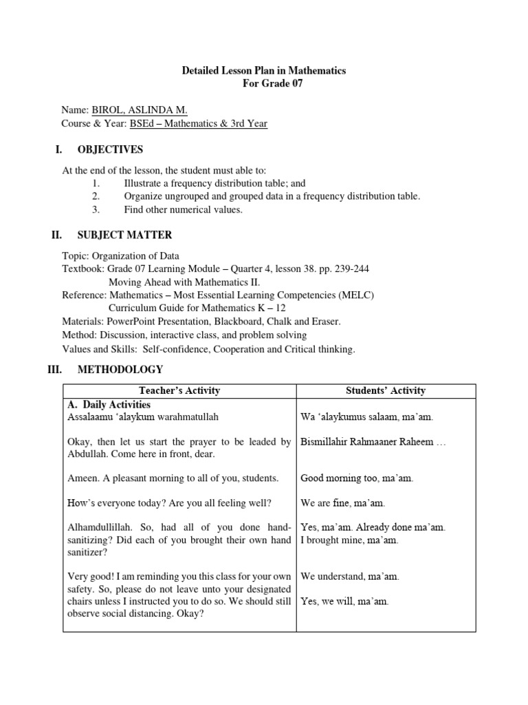 Detailed Lesson Plan - Math 7 Quarter 4 Week3 | PDF | Interval ...