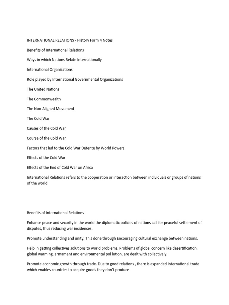 International Relations Overview for Form 4 | PDF | Non Aligned ...